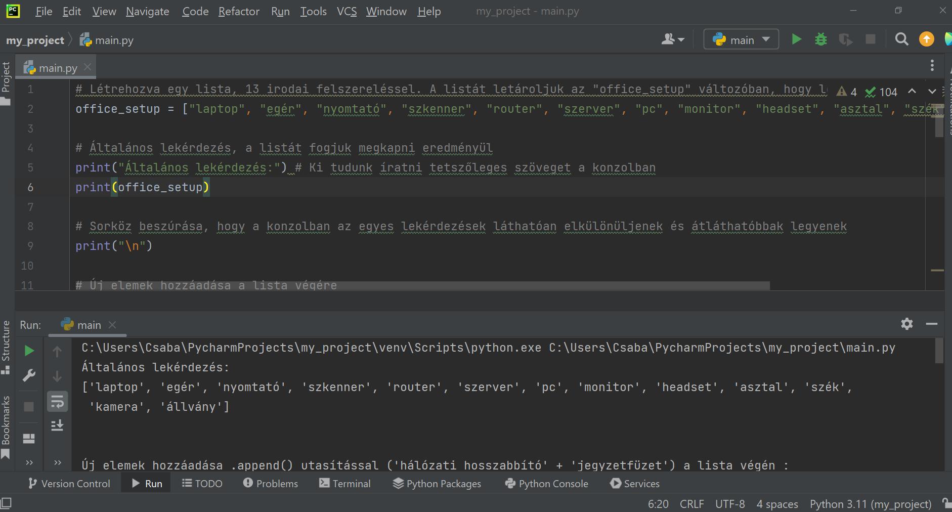 Listák és utasítások - PythonProject
